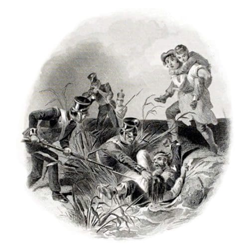 Down banks and up banks, and over gates, and splashing ...